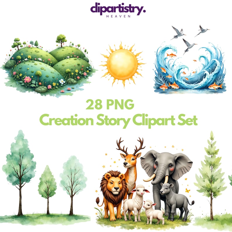 Creation Story Bible Clipart Bundle | 28 PNG Christian Illustrations of ...