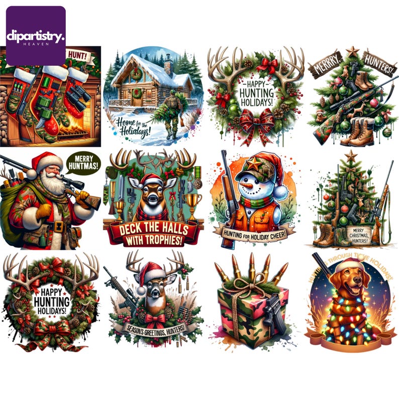 Deer Hunting PNG, Bundle Deer, Duck, Christmas Pngs With Santa Hats and ...