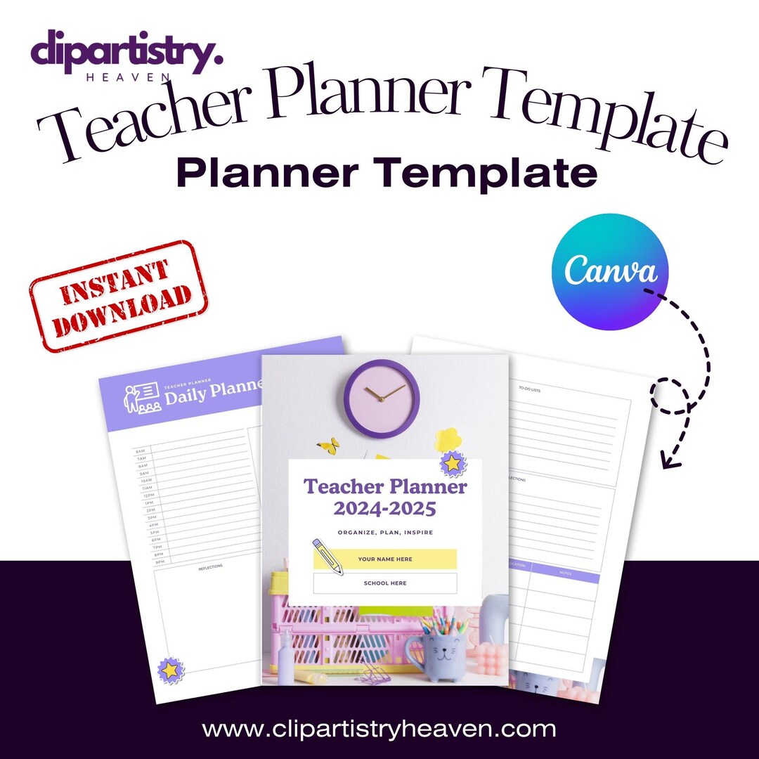 Digital Teacher Planner Template 2024-2025 Editable Canva Digital ...