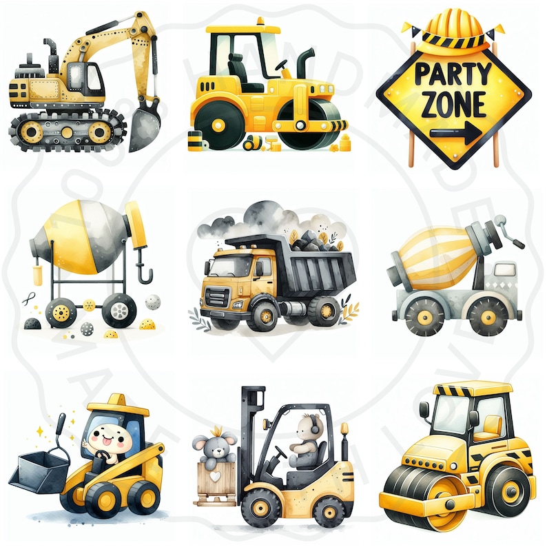 Kids Construction Vehicle Clipart Bundle Watercolor Construction ...