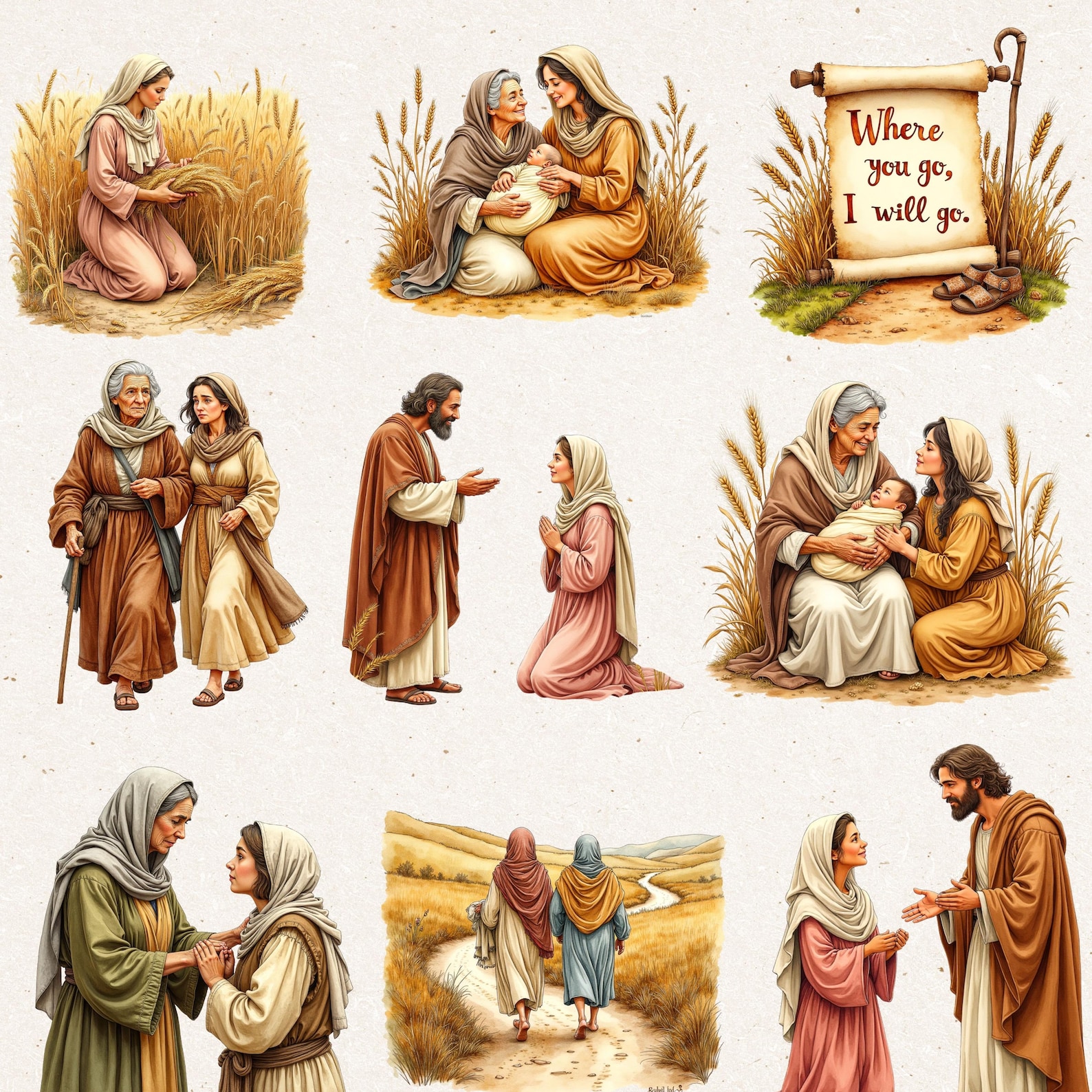 Ruth and Naomi Bible Story Clipart – 20 PNG Christian Illustrations ...
