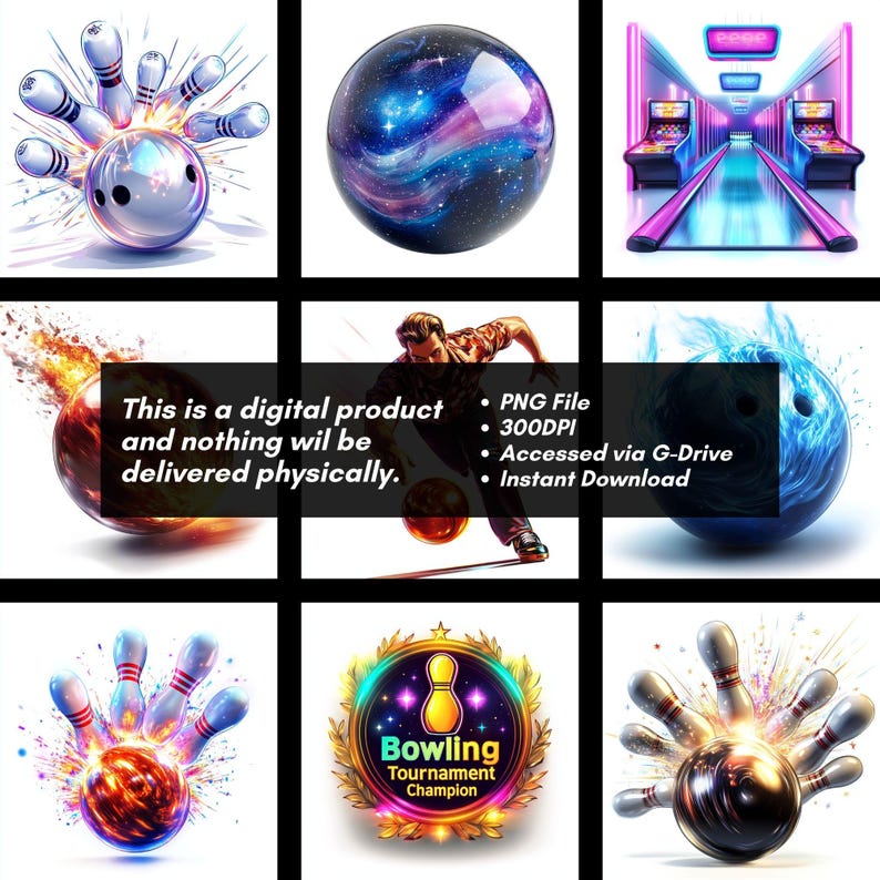 Retro Bowling Watercolor Bowling Clipart Bowling Ball and Pins PNG ...