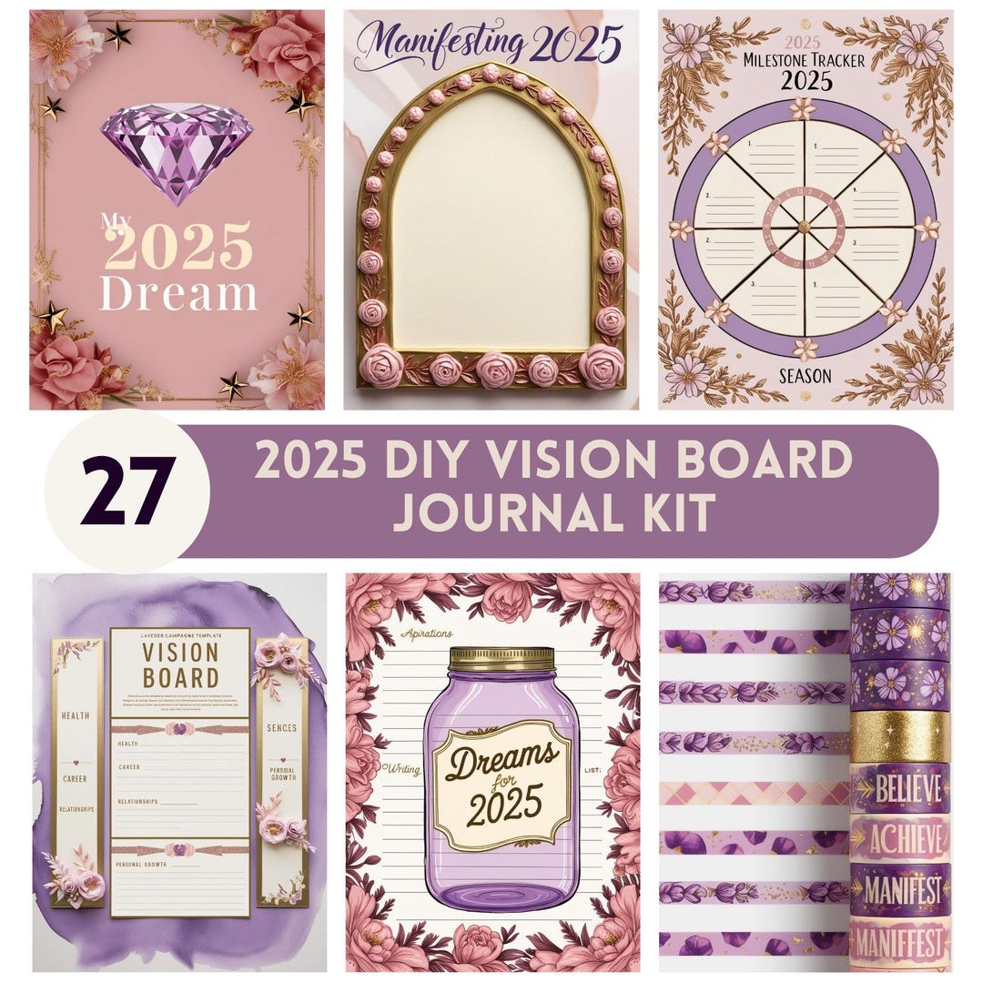 Vision Board JPG, Visionary Vibes 2025 DIY Vision Board Journal Kit ...