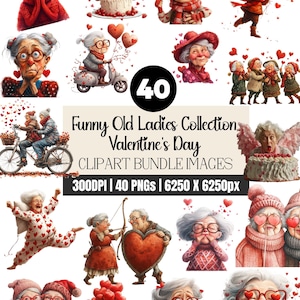 Funny Old Ladies Clipart for Valentine's Day: Whimsical Granny PNG ...