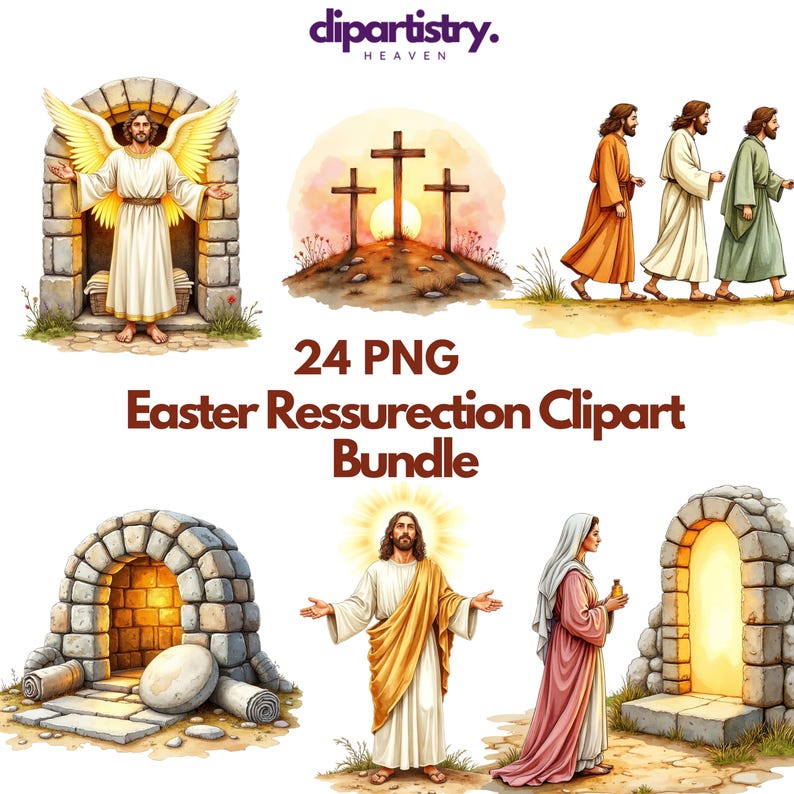 Easter Resurrection Clipart Bundle 24 PNG | Christian Art | He is Risen ...