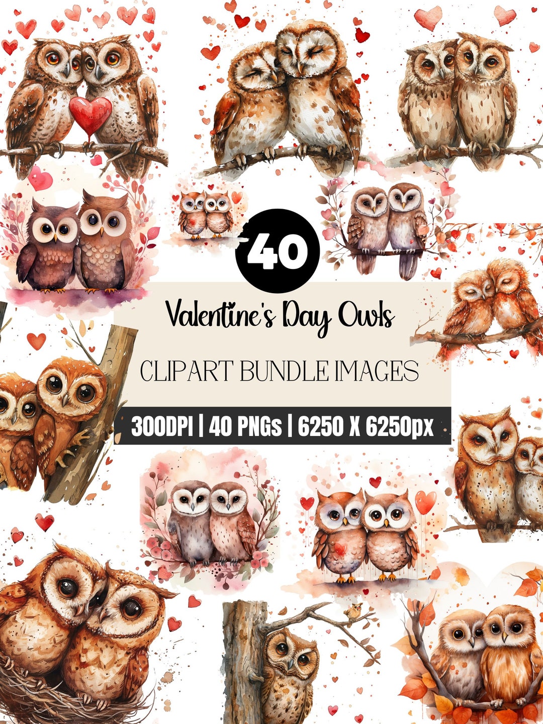 Valentines Day Owls PNG Clipart Bundle Woodland Farm Animals Owls Cute ...