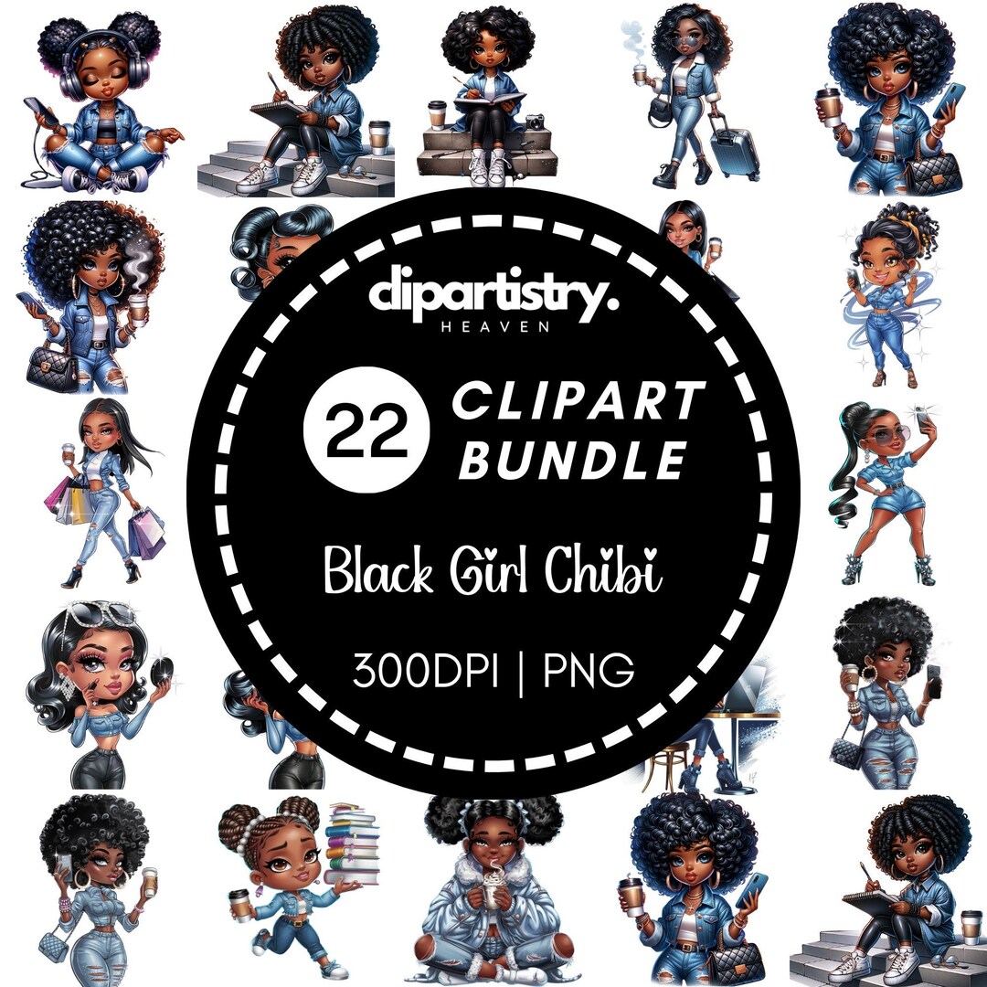 Black Girl Clipart Bundle 22 Digital Downloads Chibi-style Afro Girl ...