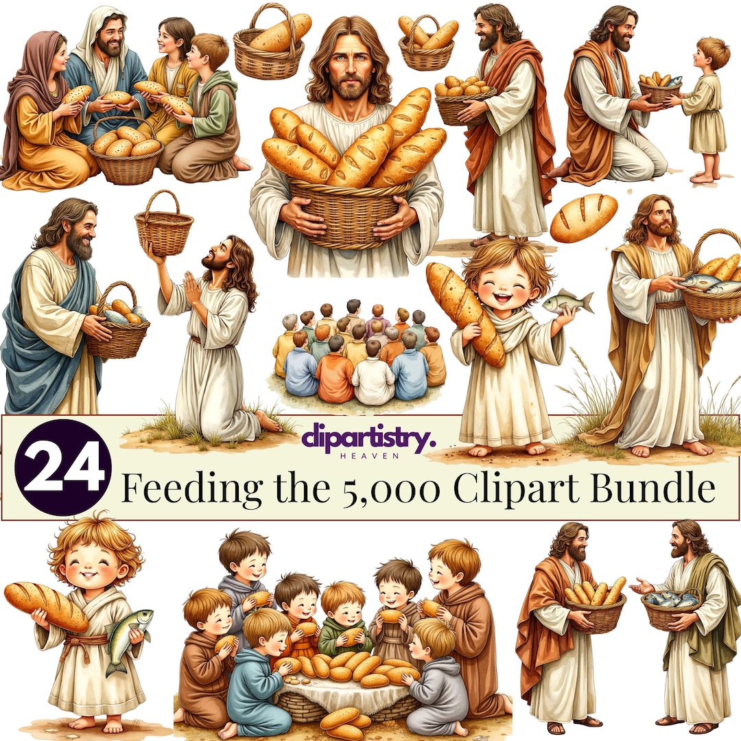 Feeding the 5,000 Clipart Bundle – Jesus Miracle PNG Set, Bible Story ...