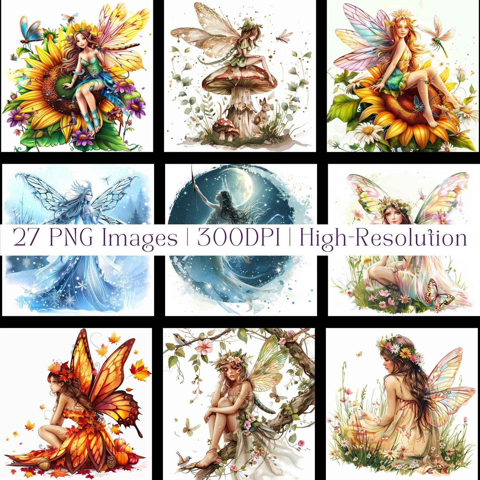 Fantasy Fairy Clipart Bundle: Enchanted Fairies, Magical Wings ...