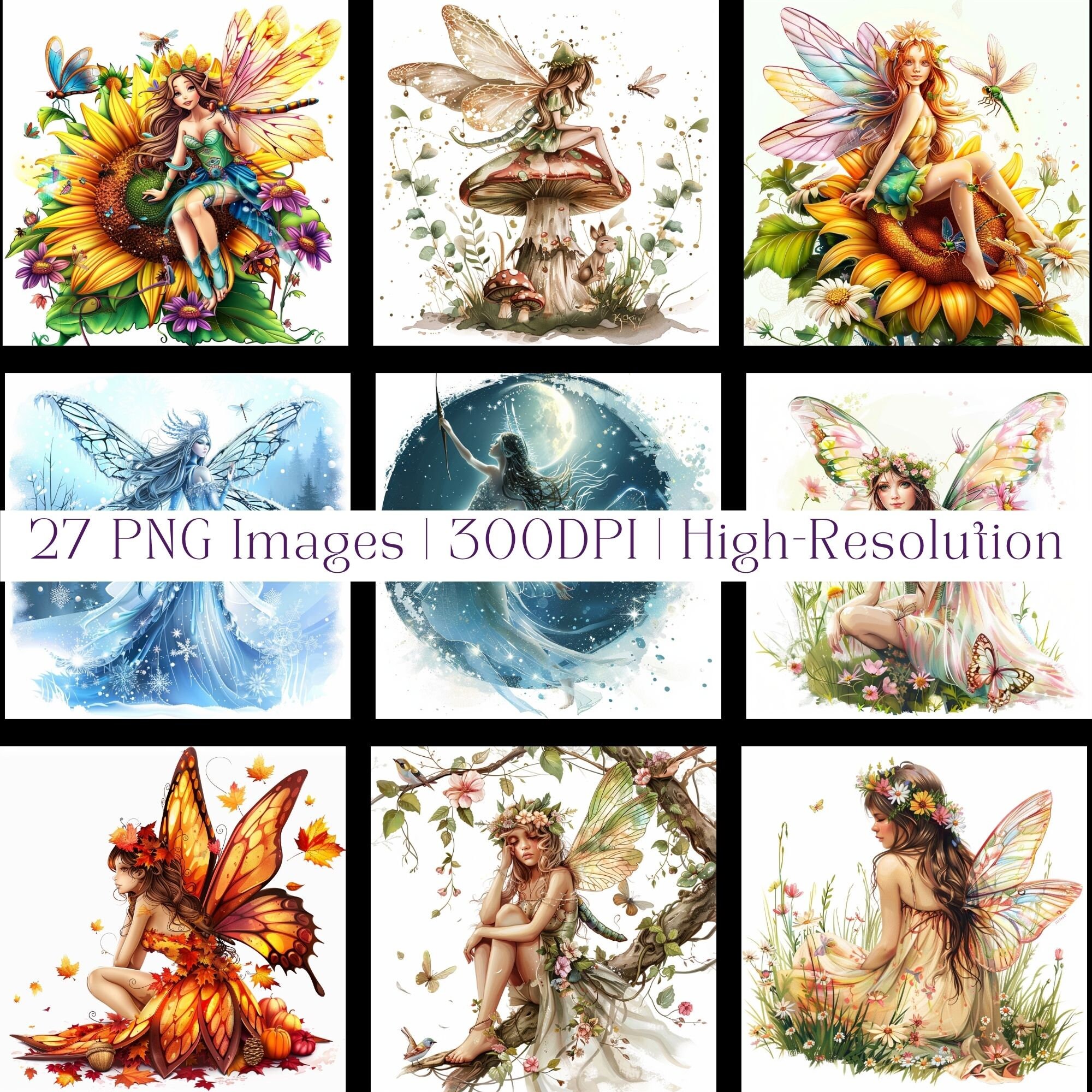 Fantasy Fairy Clipart Bundle: Enchanted Fairies, Magical Wings ...