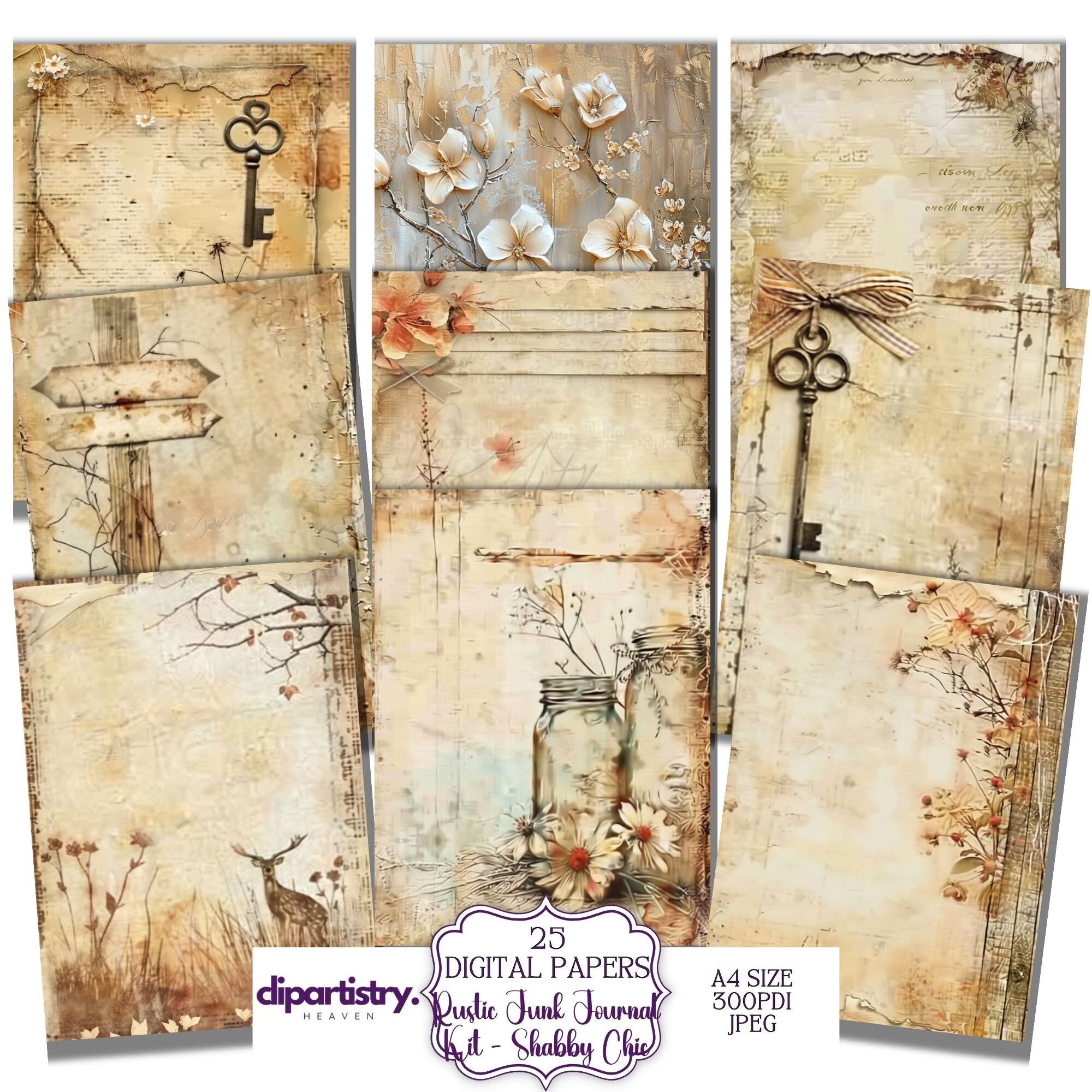 Vintage Inspired Rustic Junk Journal Kit - Shabby Chic Digital ...