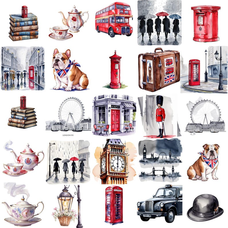 Watercolor London Clipart Bundle, Travel London Illustration, London ...