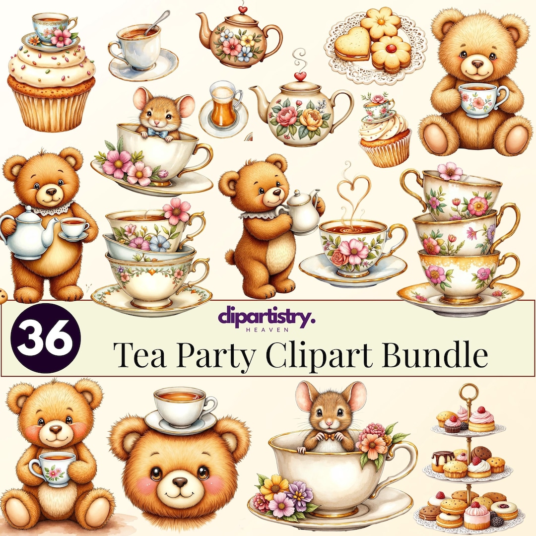 Tea Party Animals Clipart Bundle – Kawaii Fairytale Tea Time Animals ...