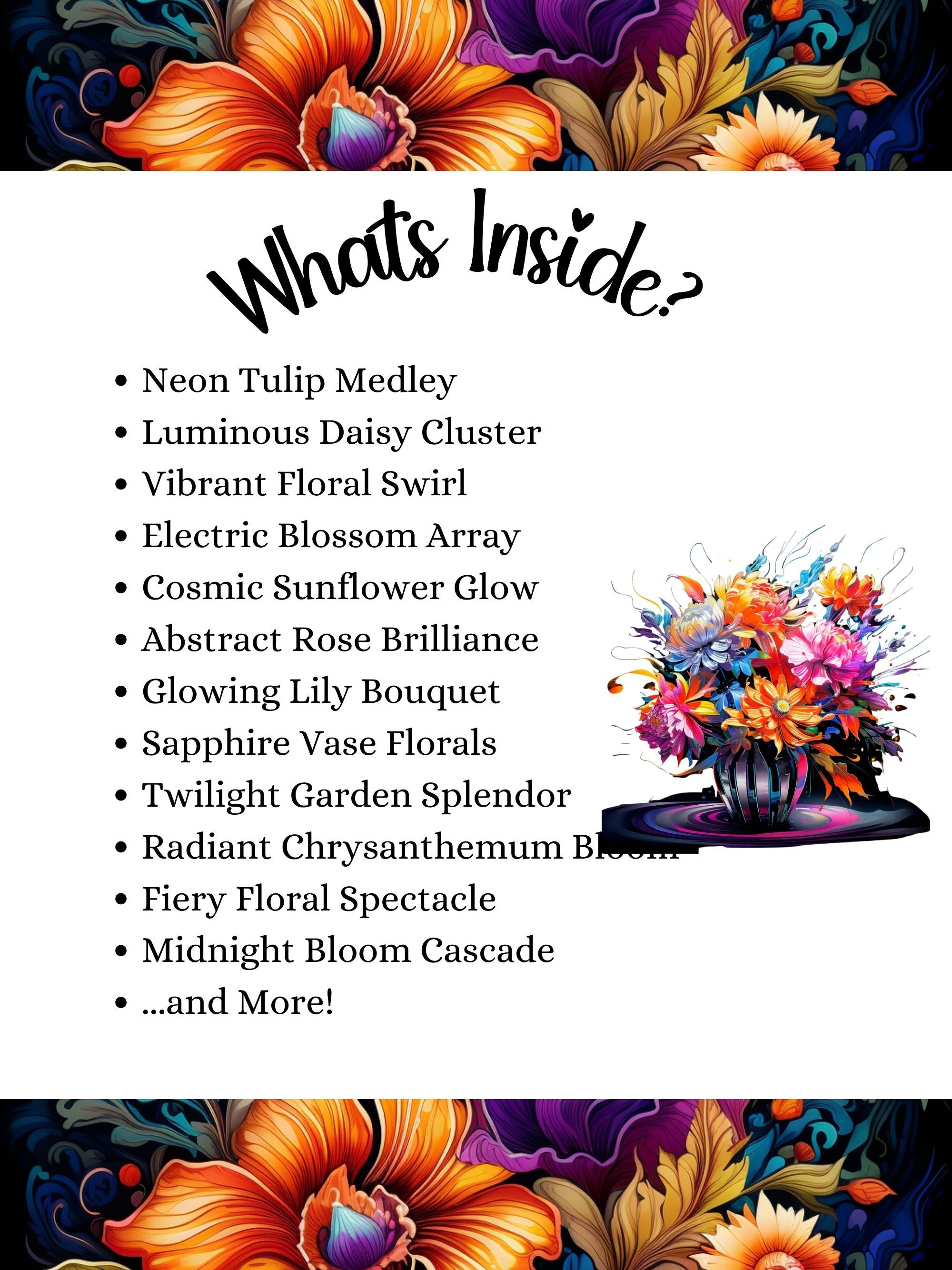 Neon Glow Floral Clipart Collection - Luminous Bouquet Art, Electric ...