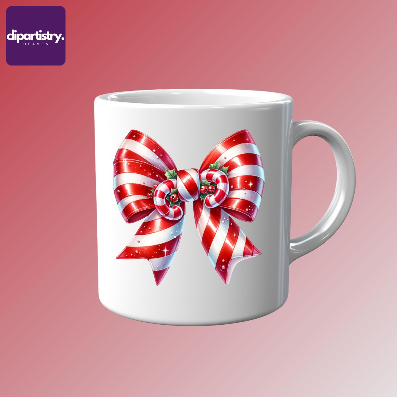 Festive Christmas Bow Clipart - Red and White Candy Cane Design With ...