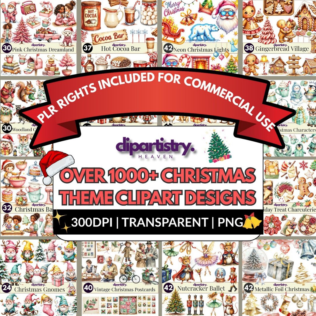Christmas Clipart Bundle 1000+ PNG Graphics With PLR, Commercial Use ...