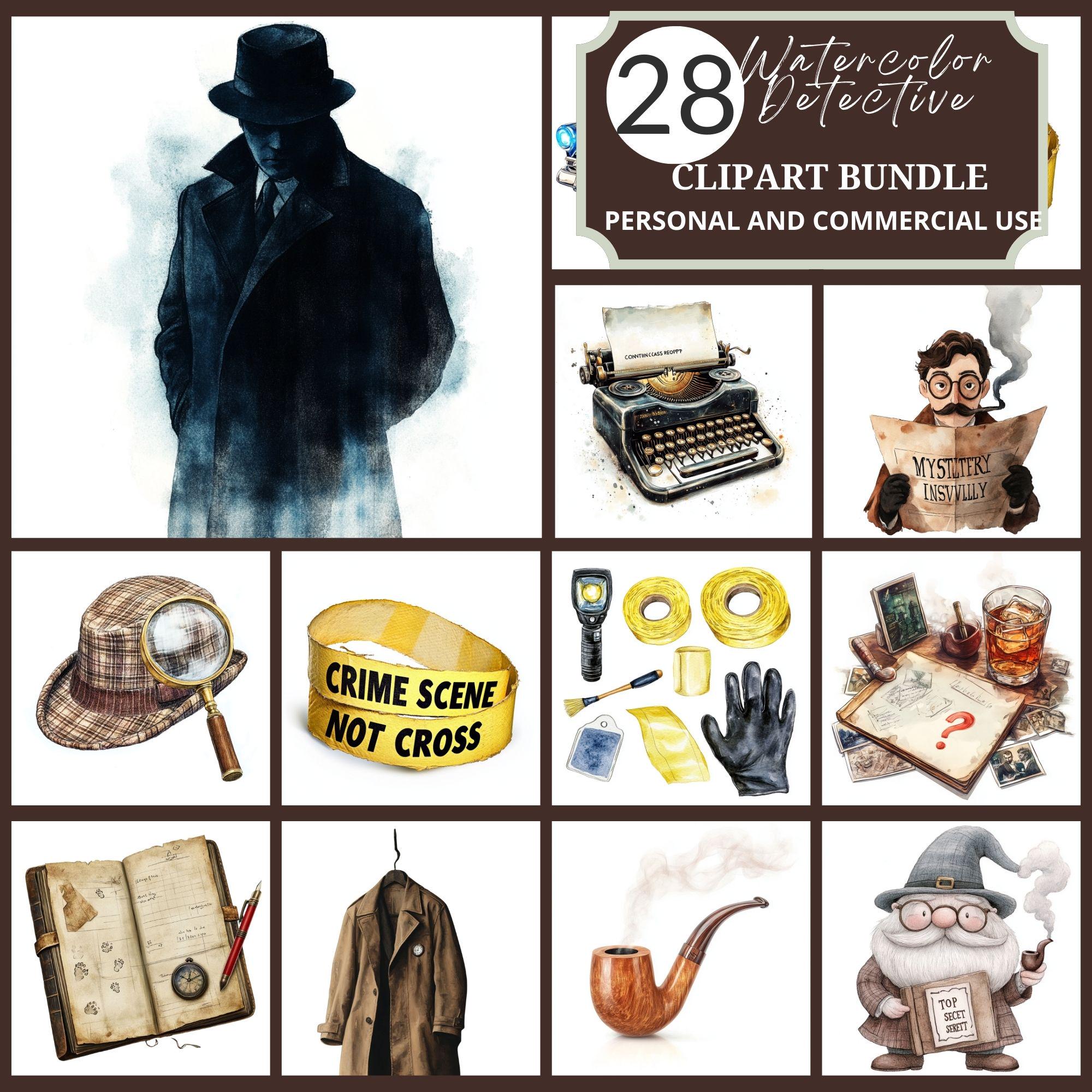Watercolor Detective Clipart, Private Investigator PNG, Mystery Crime ...