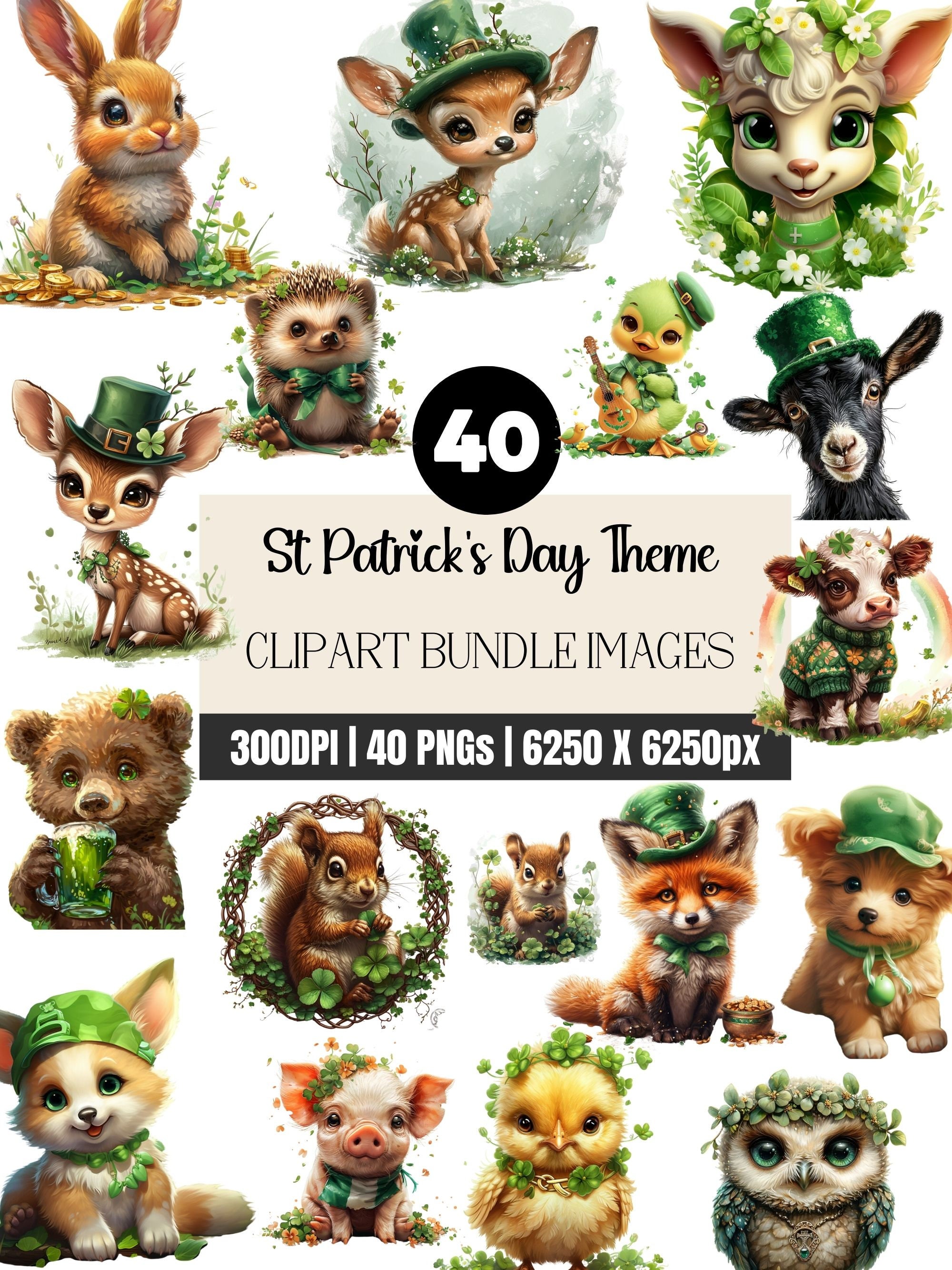 Woodland Farm Animals St. Patrick's Day Clipart Collection, Irish Charm ...