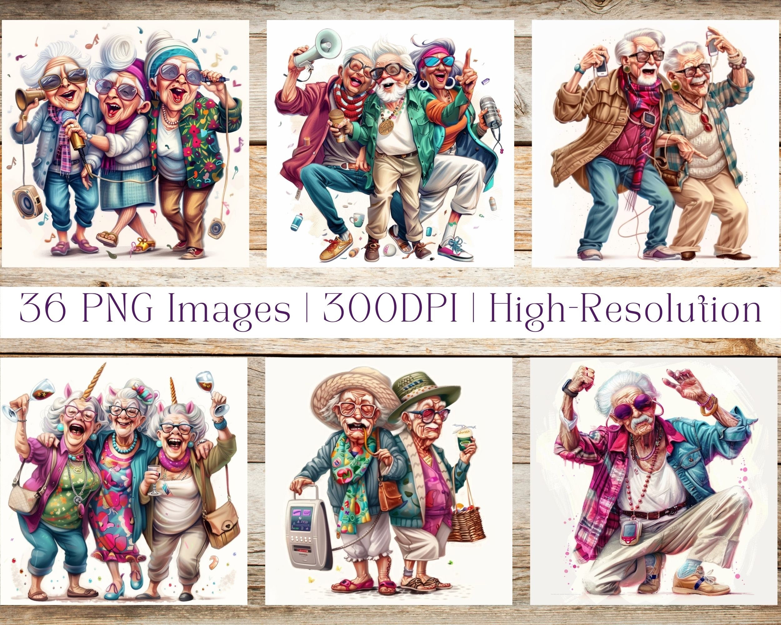 Funny Old People Clipart Bundle: Tech Challenges, 36 Pngs (commercial ...
