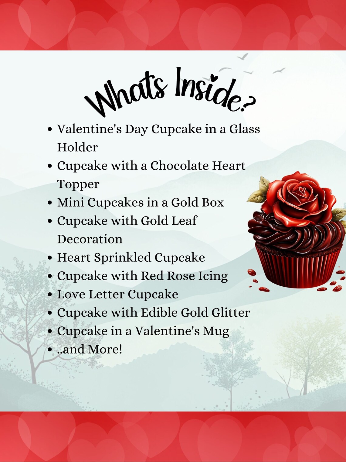 Valentines Day PNG, Clipart Bundle, Gold & Red Cupcake Illustration ...