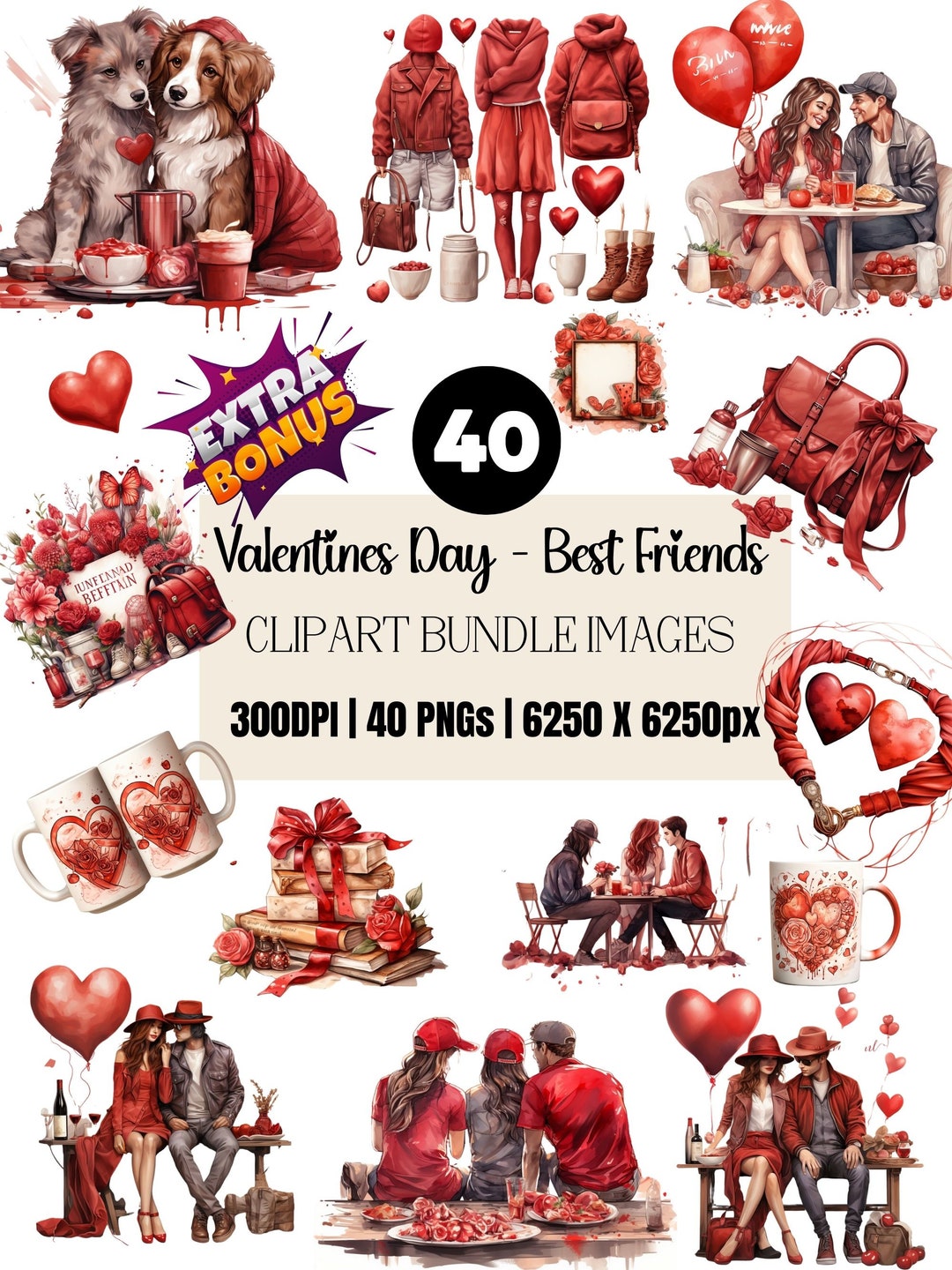 Valentines Day Clipart Bundle Best Friends Themed, Platonic Love ...