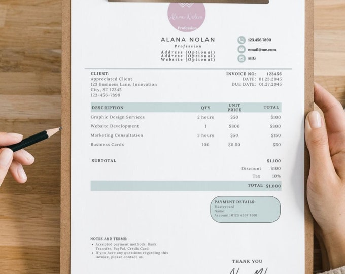 Editable and Printable Simple Minimalist Business Invoice - Etsy Canada