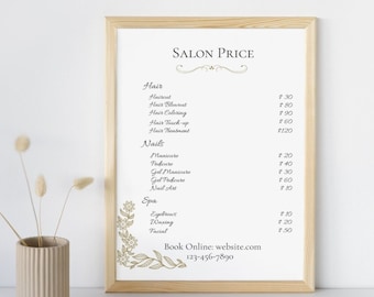Minimalist Salon Price List Template - Etsy