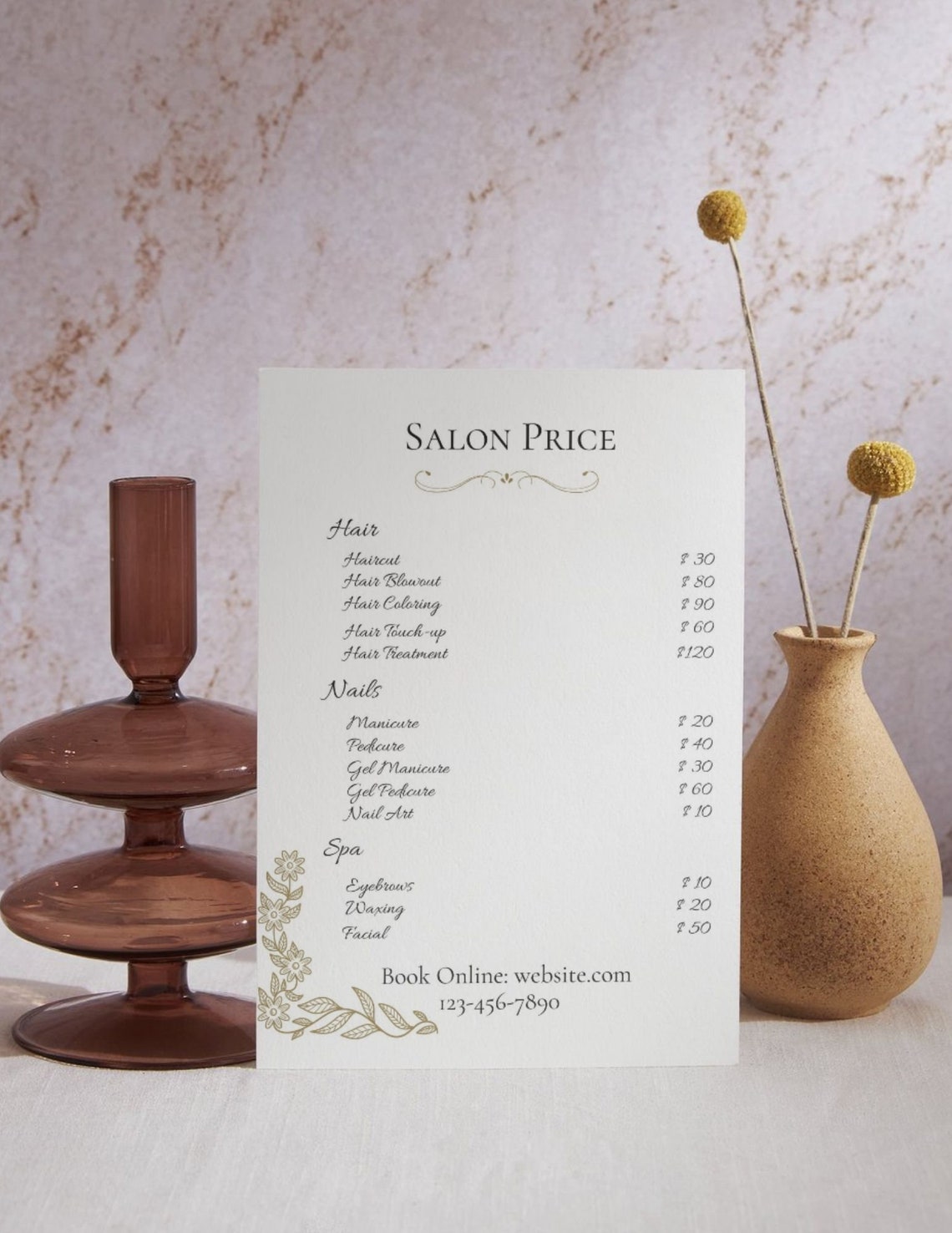 Minimalist Price List Template, Salon Price List Template, Modern Salon ...