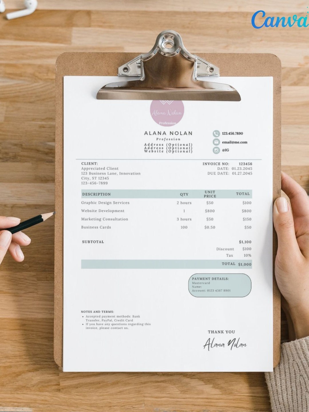 Invoice Template Editable, Small Business Invoice Form, Modern Invoice ...