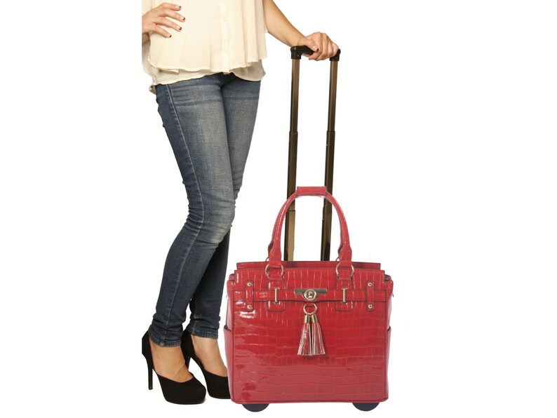 Rio Red Patent Laptop Bag With Wheels Fits 1317 Laptop, Versatile Carry ...