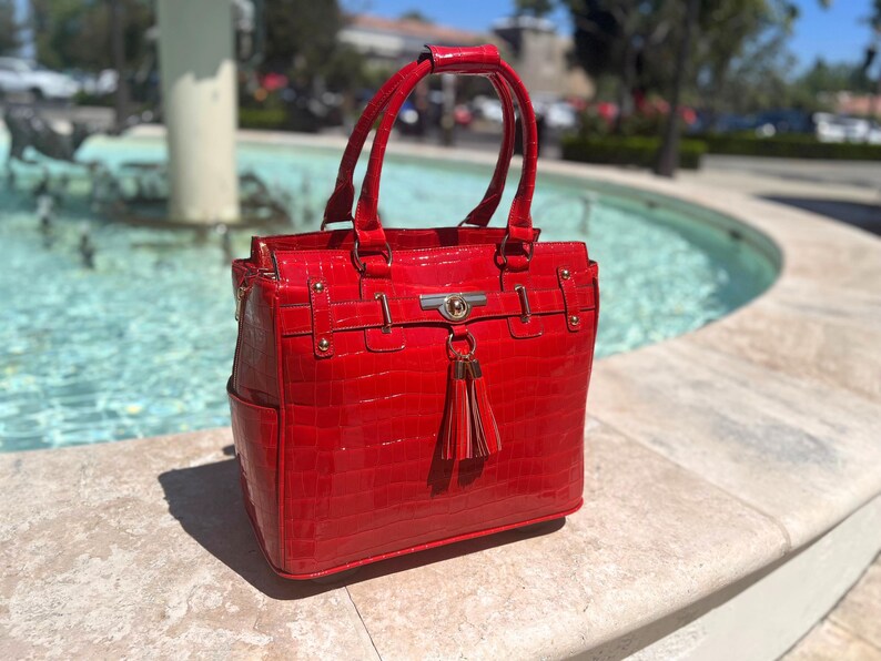 Rio Red Patent Laptop Bag With Wheels Fits 1317 Laptop, Versatile Carry ...