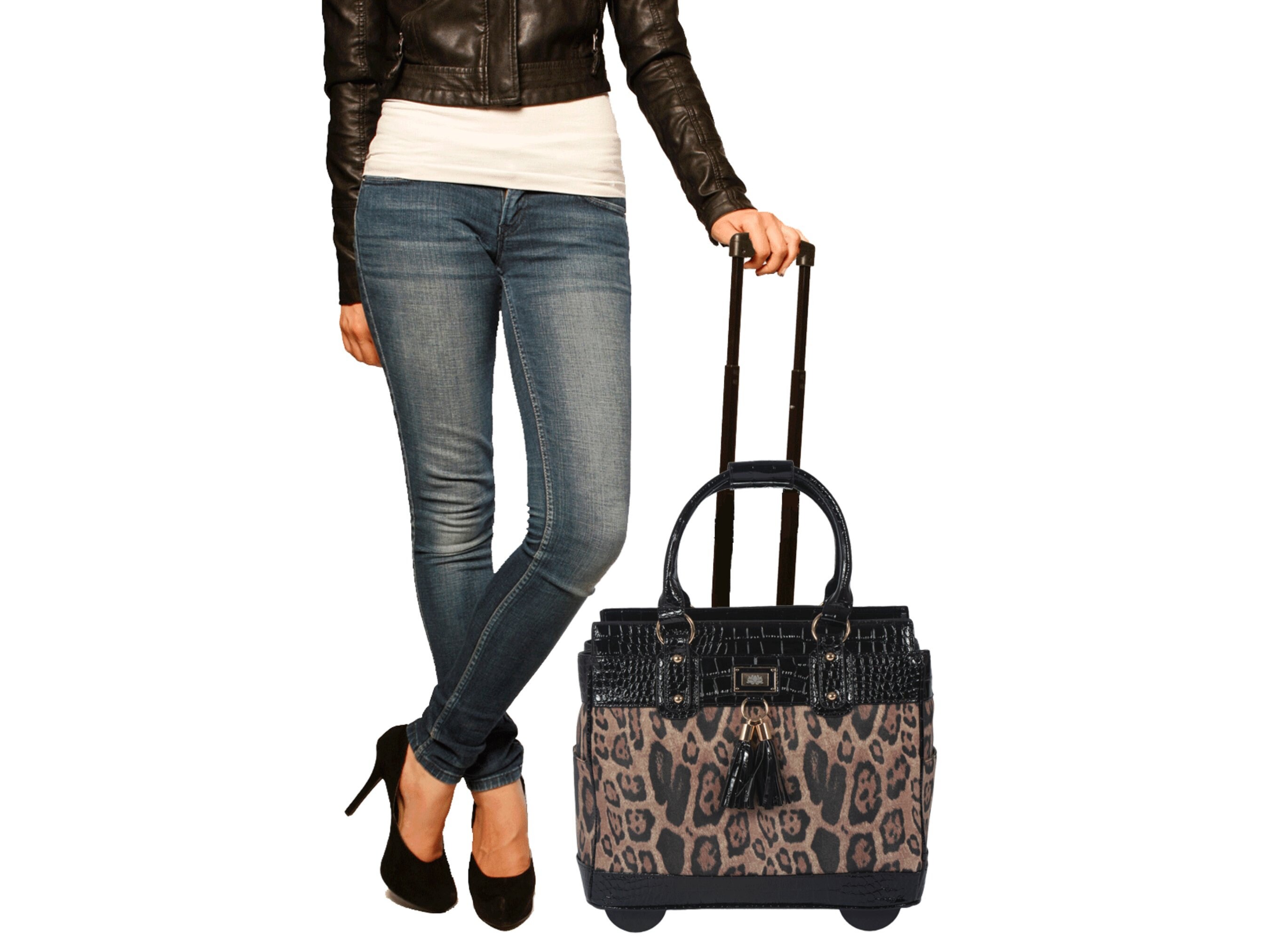 Stylish Leopard Print Ladies Rolling Laptop Bag Trendy Rolling ...