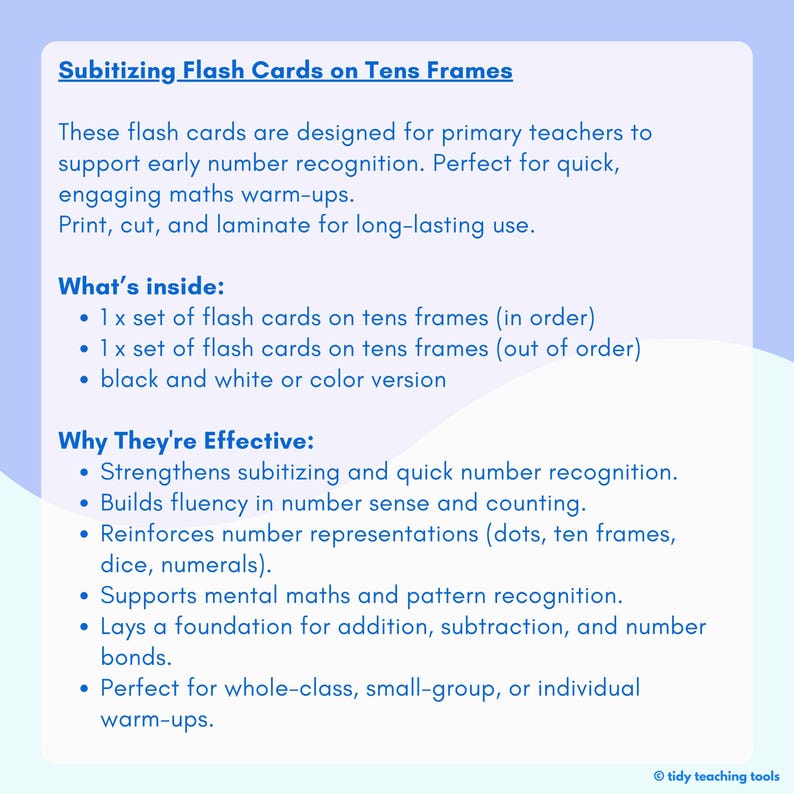 Subitizing Flash Cards on Tens Frames - Etsy