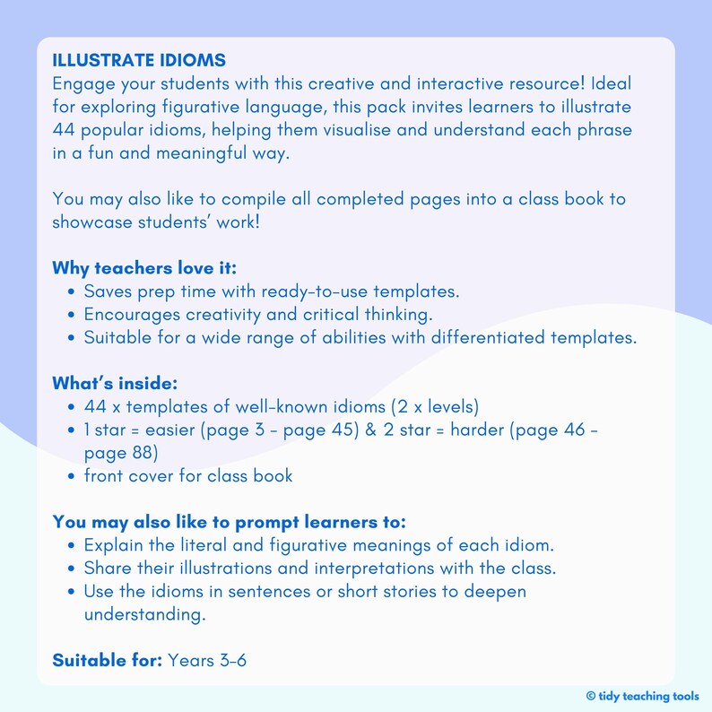 Idiom Illustrations | 44 X Different Idioms (class Book) - Etsy