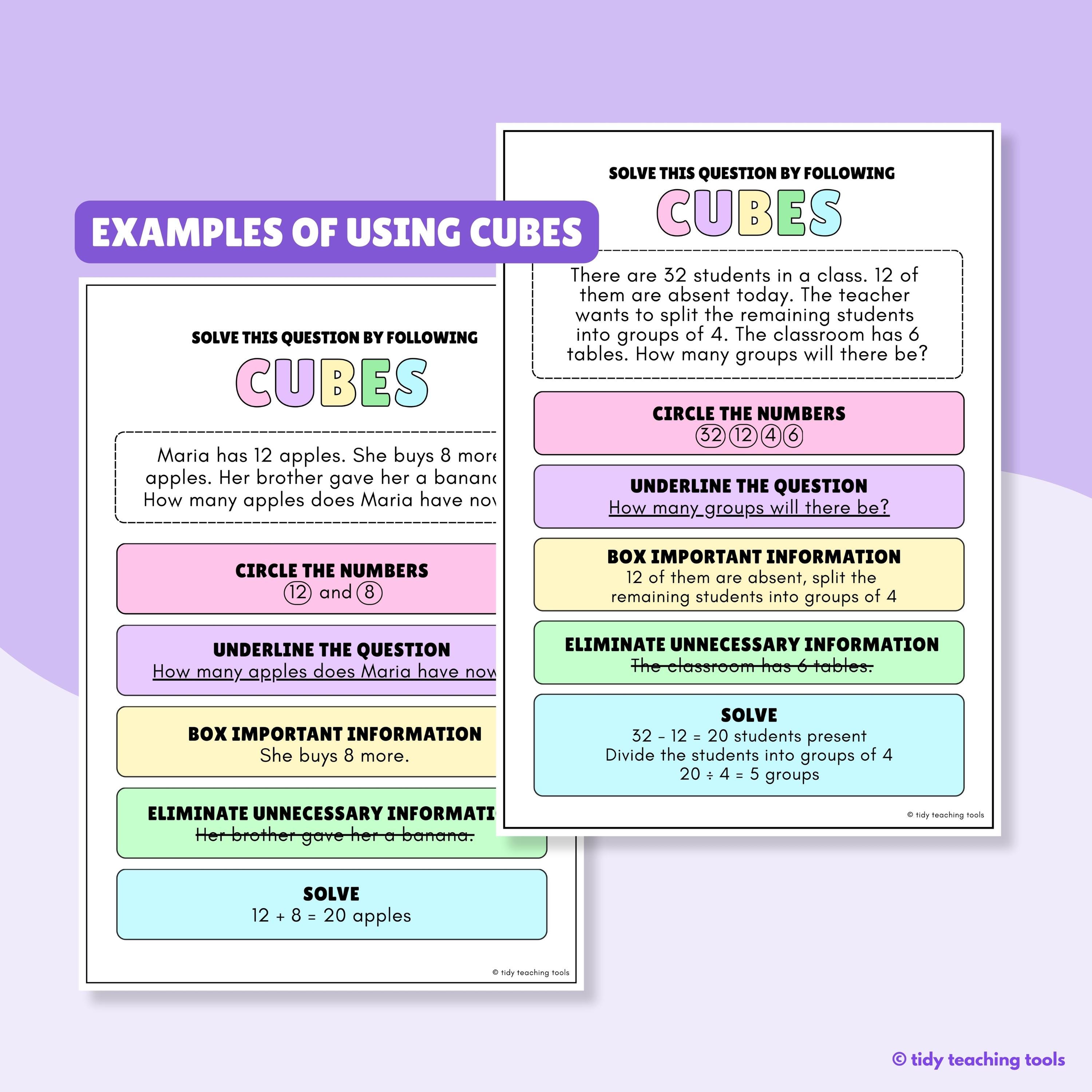 CUBES Maths Strategy Posters, Examples and Checklists for Solving Word ...