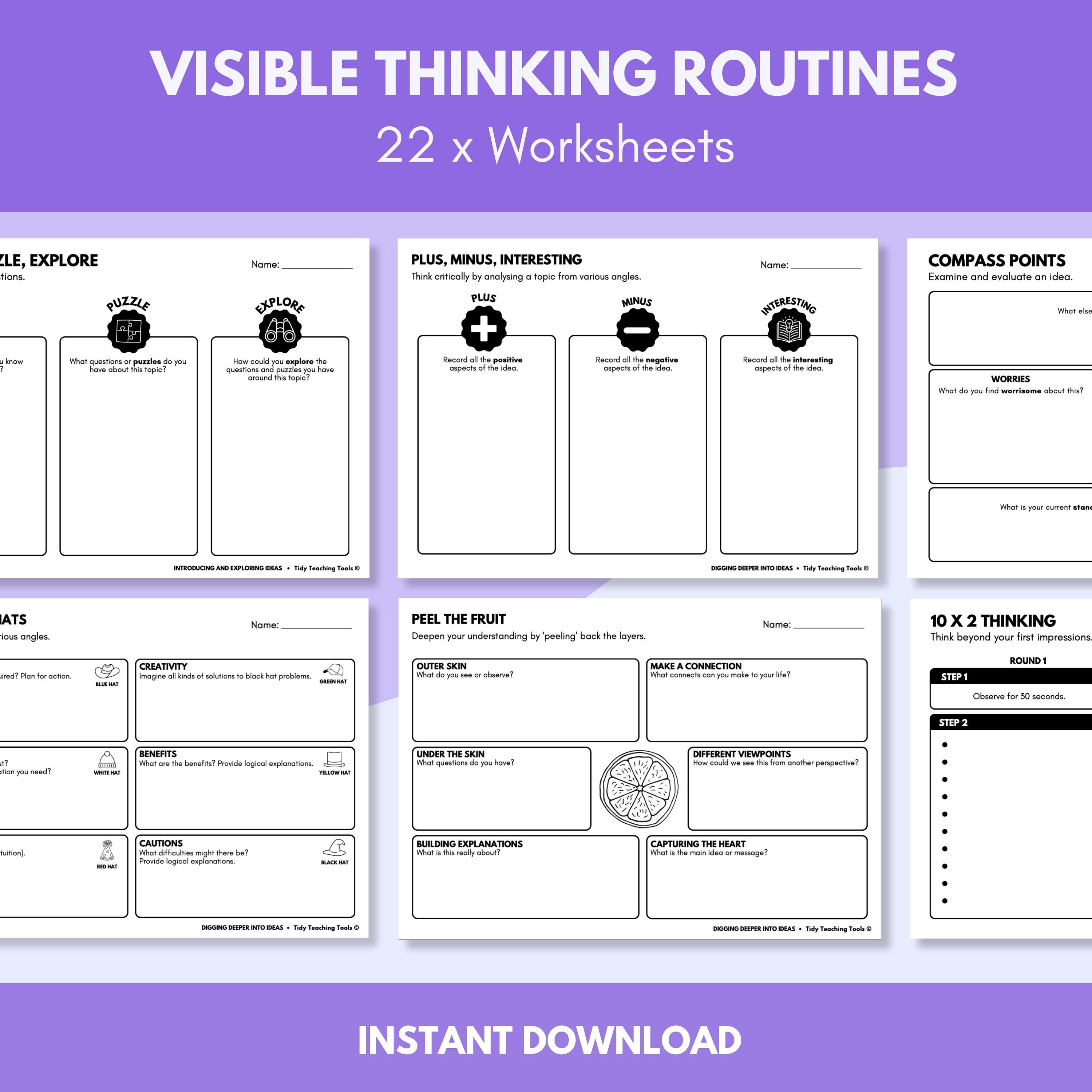 22 X Visible Thinking Routines Worksheets | Cultures of Thinking - Etsy