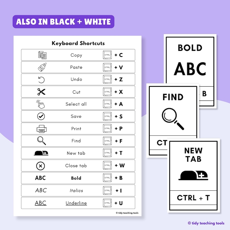 Computer Shortcut Posters + Individual Cards | 13 X Shortcuts - Etsy