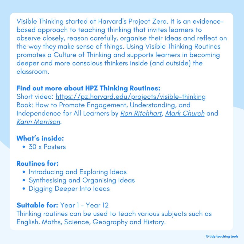 30 X Visible Thinking Routines Posters | Cultures of Thinking (black ...