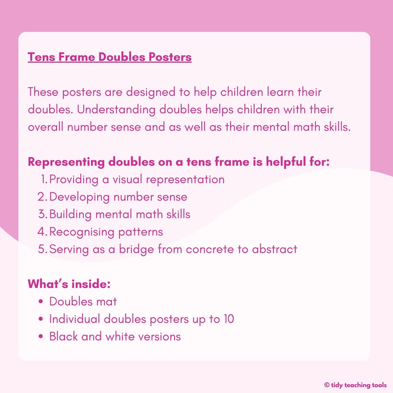 Tens Frame Doubles Facts | Posters - Etsy