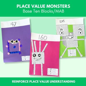 Place Value Monsters | Base Ten Blocks / MAB - Etsy
