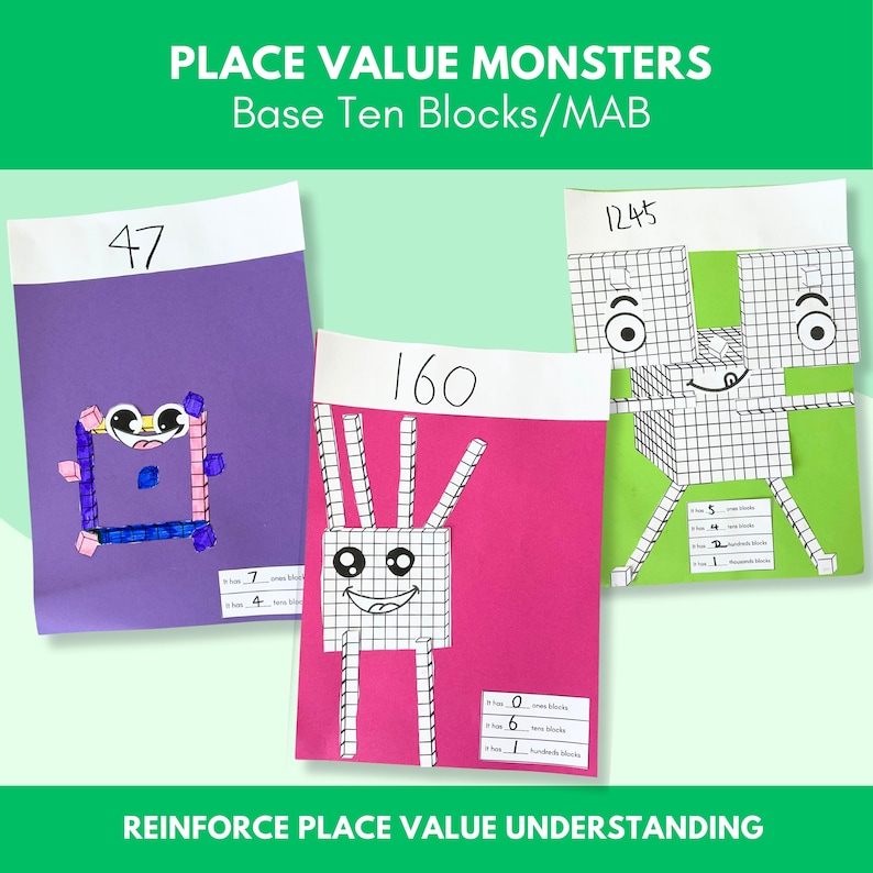 Place Value Monsters | Base Ten Blocks / MAB - Etsy