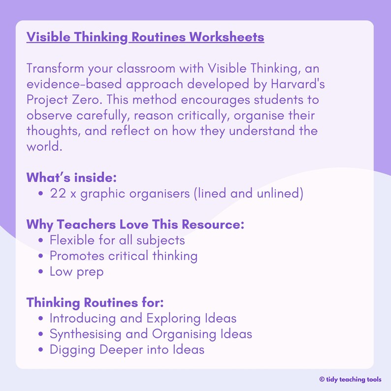 22 X Visible Thinking Routines Worksheets | Cultures of Thinking - Etsy