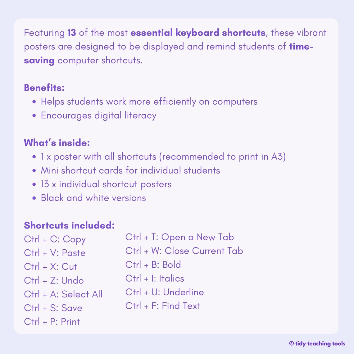 Computer Shortcut Posters Individual Cards 13 X Shortcuts - Etsy