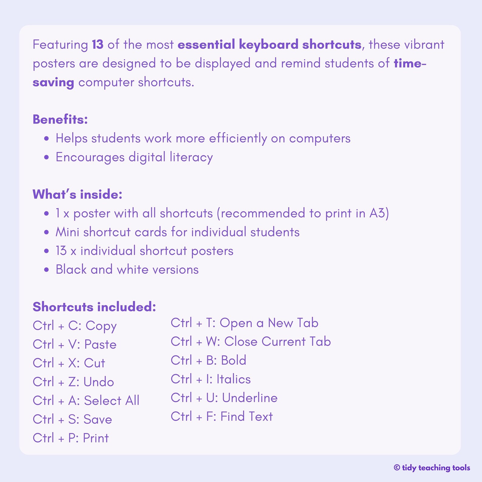 Computer Shortcut Posters + Individual Cards | 13 X Shortcuts - Etsy