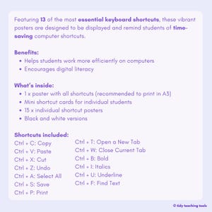Computer Shortcut Posters + Individual Cards | 13 X Shortcuts - Etsy
