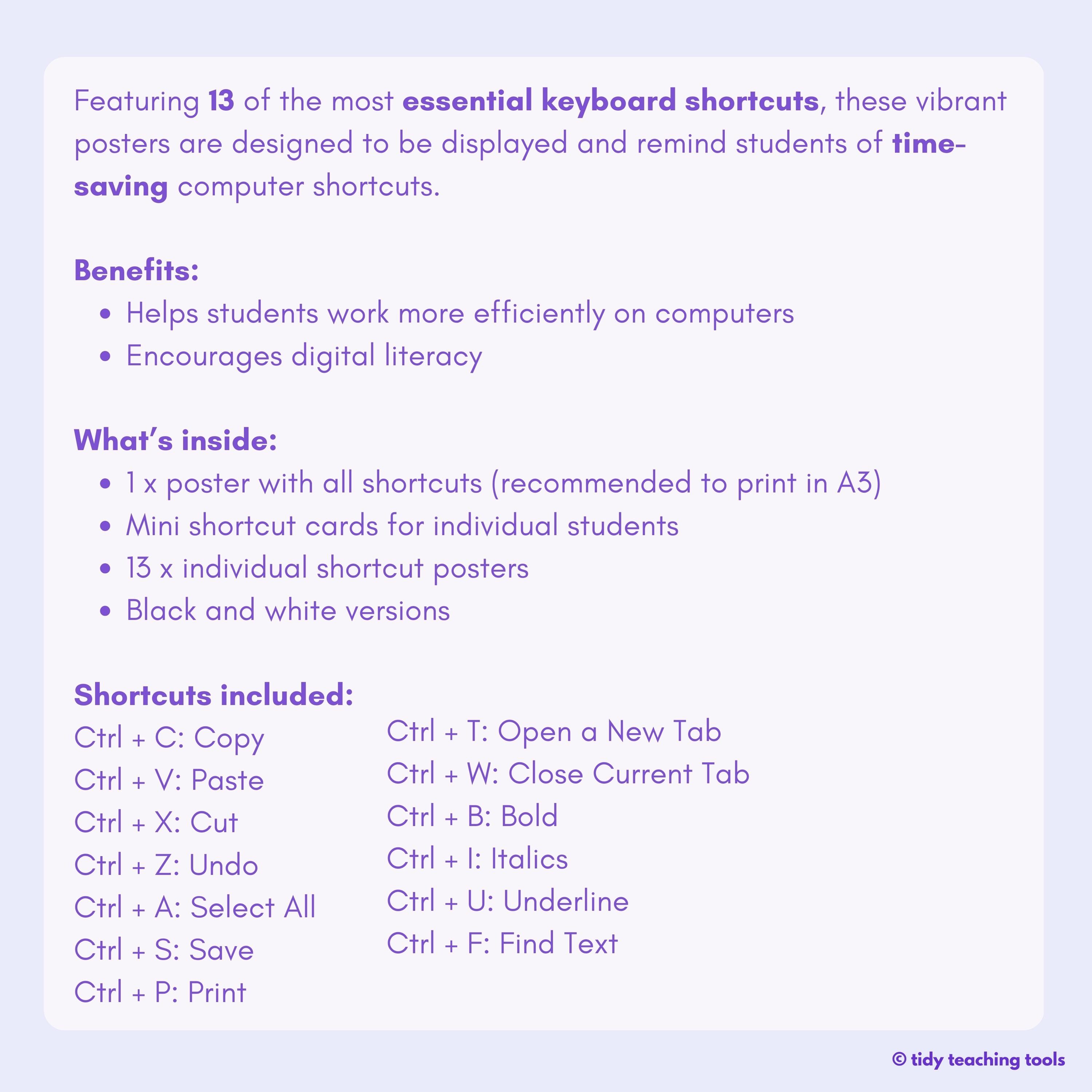 Computer Shortcut Posters + Individual Cards | 13 X Shortcuts - Etsy