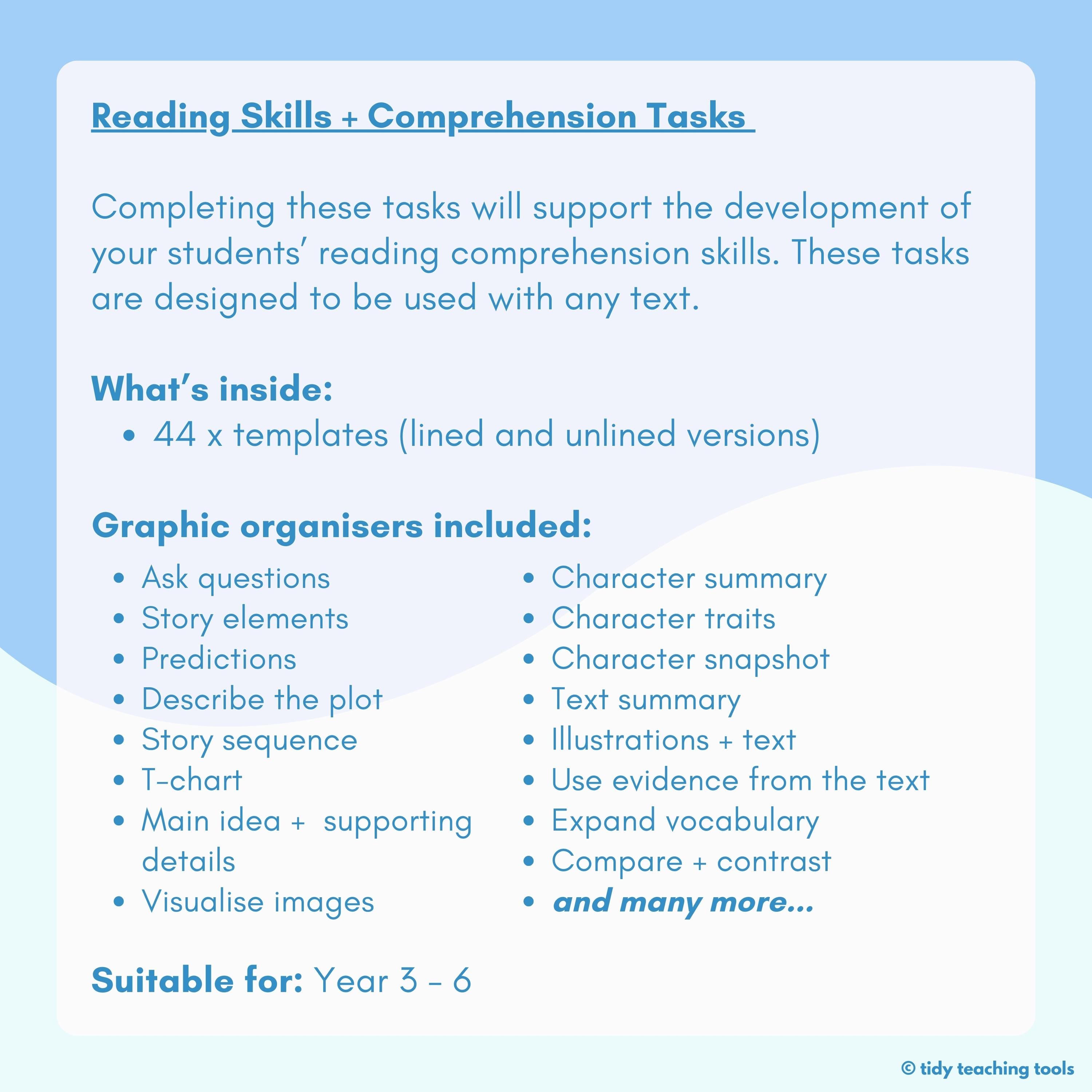 44 X Reading Comprehension Tasks - Etsy
