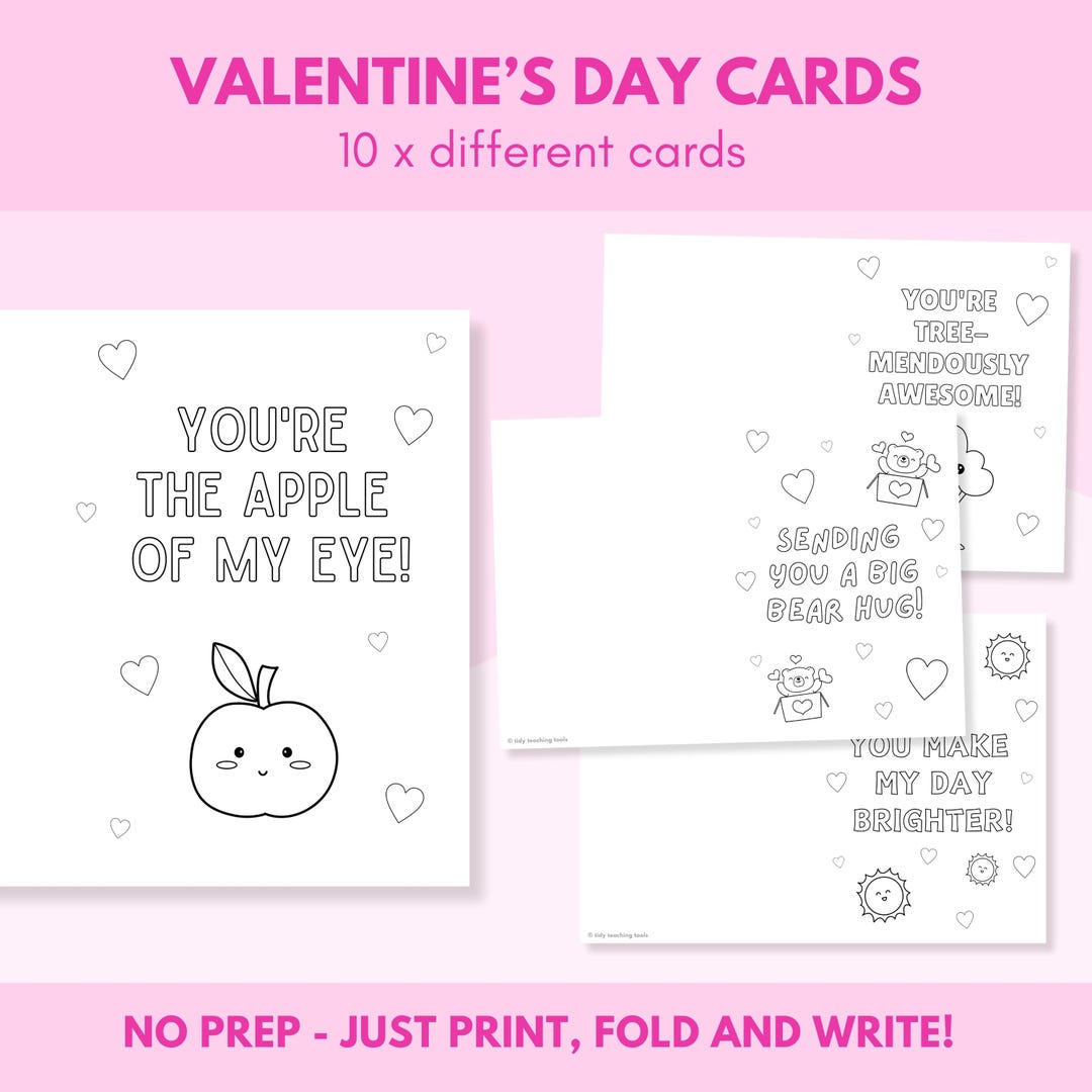 No Prep Valentine’s Day Cards - Print, Fold and Write! - Etsy