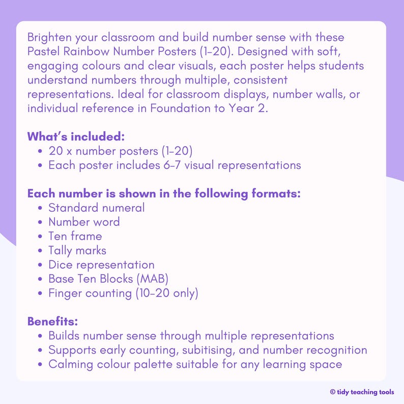 Number Posters 1-20 | Classroom Display (pastel Rainbow) - Etsy