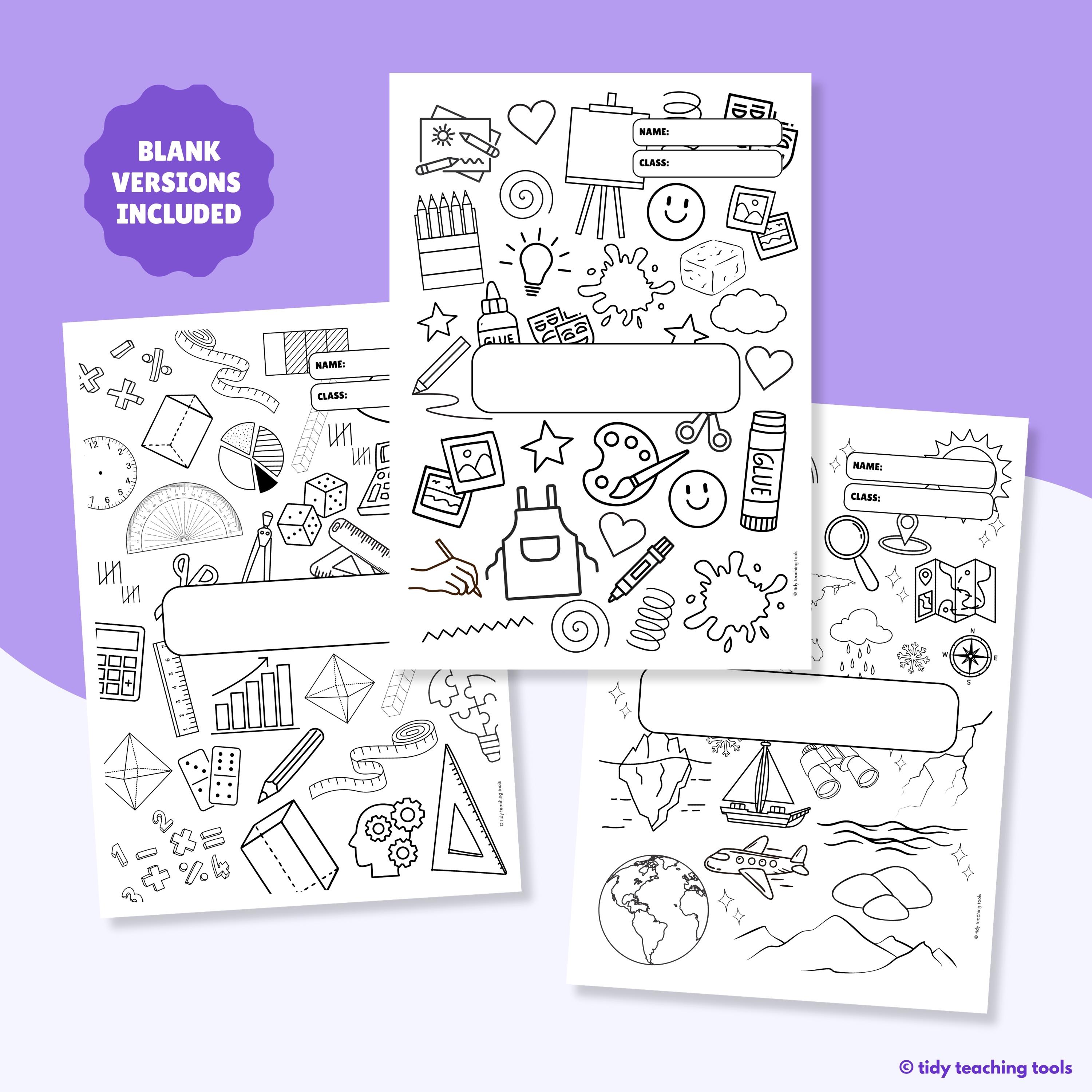 Editable Printable Workbook Covers for Students | Colour-in Subject ...